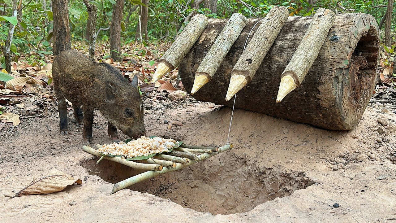 Build the Most Amazing Wild Pig House Make By Big Sharp wood Fall in to ...