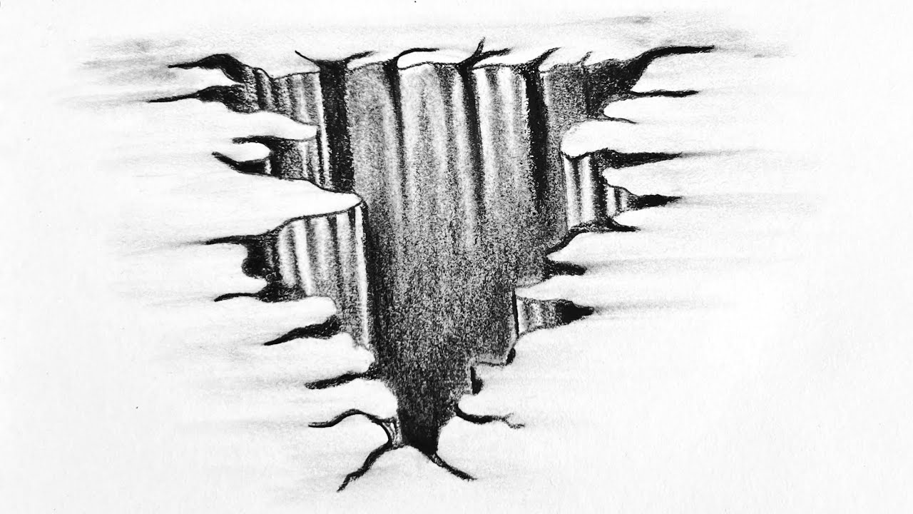 Drawing 3D Cracked Floor | Illusion Drawing | Charcoal Drawing - YouTube