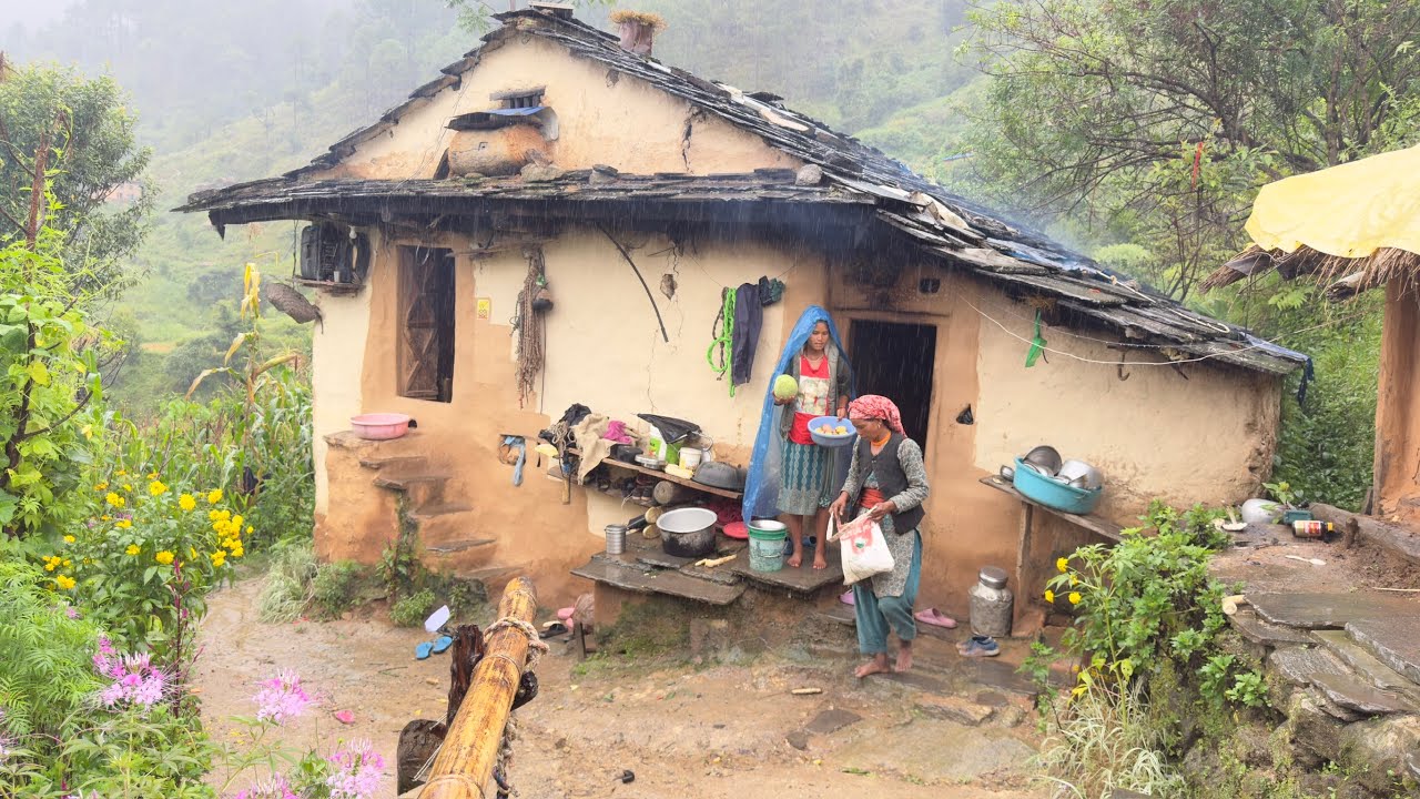 Nepali Mountain Village Life in Heavy Rain Time | Most Peaceful ...