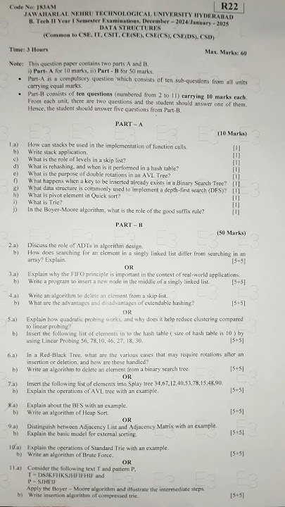 Jntuh r22 Data structure question paper - YouTube