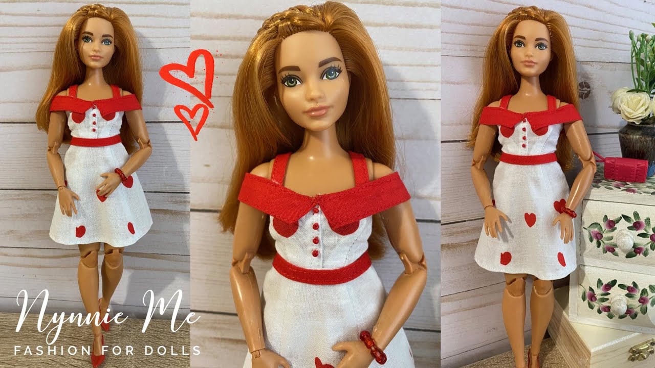 DIY Mini Dress Open Shoulders for Barbie , Valentine Outfit for Barbie ...
