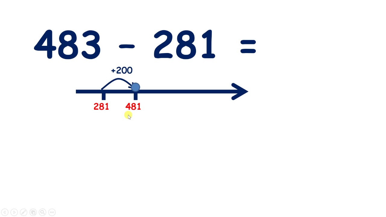 Subtract a three-digit number by counting forwards, hundreds then units ...