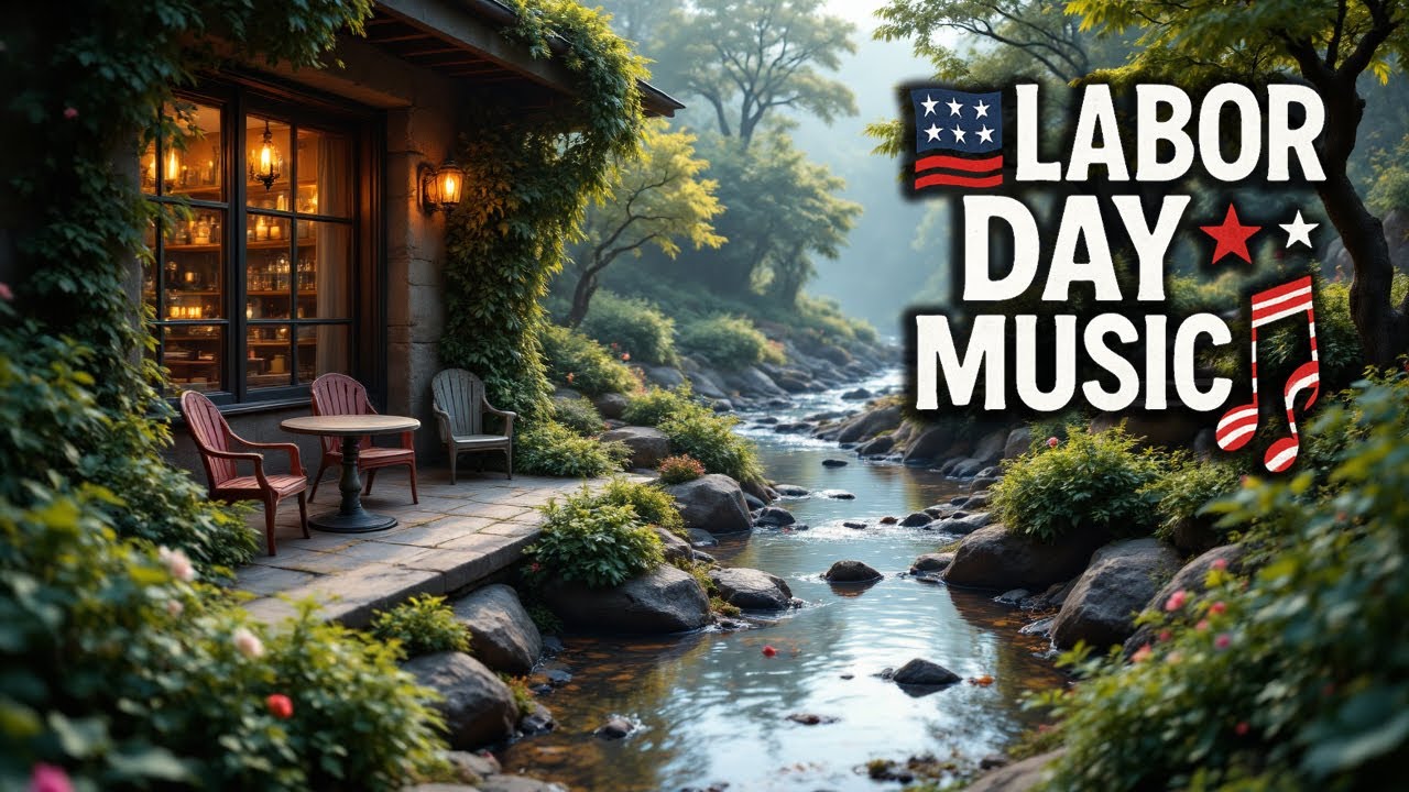 Relaxing Labor Day Music 4K | Cozy Riverside Patio & Acoustic Folk ...