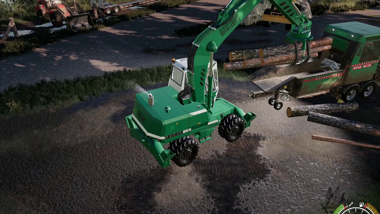 LS19 Forst, Mit Bagger Liebherr 902 Holz häckseln - YouTube
