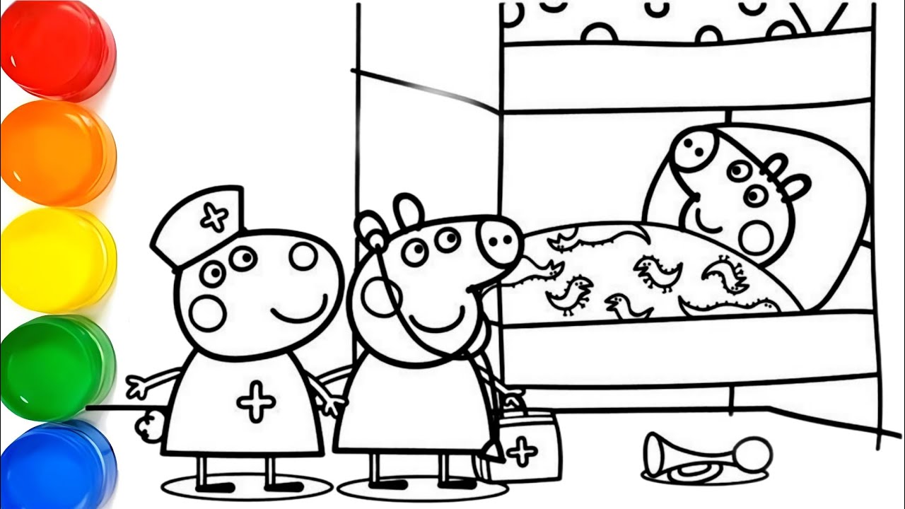 Peppa Pig Doctor Drawing with Colour | Coloring Peppa Pig with George ...
