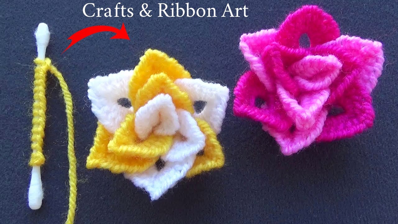 Amazing Trick with Cotton Buds - Easy Rose Making Idea with Wool - DIY ...