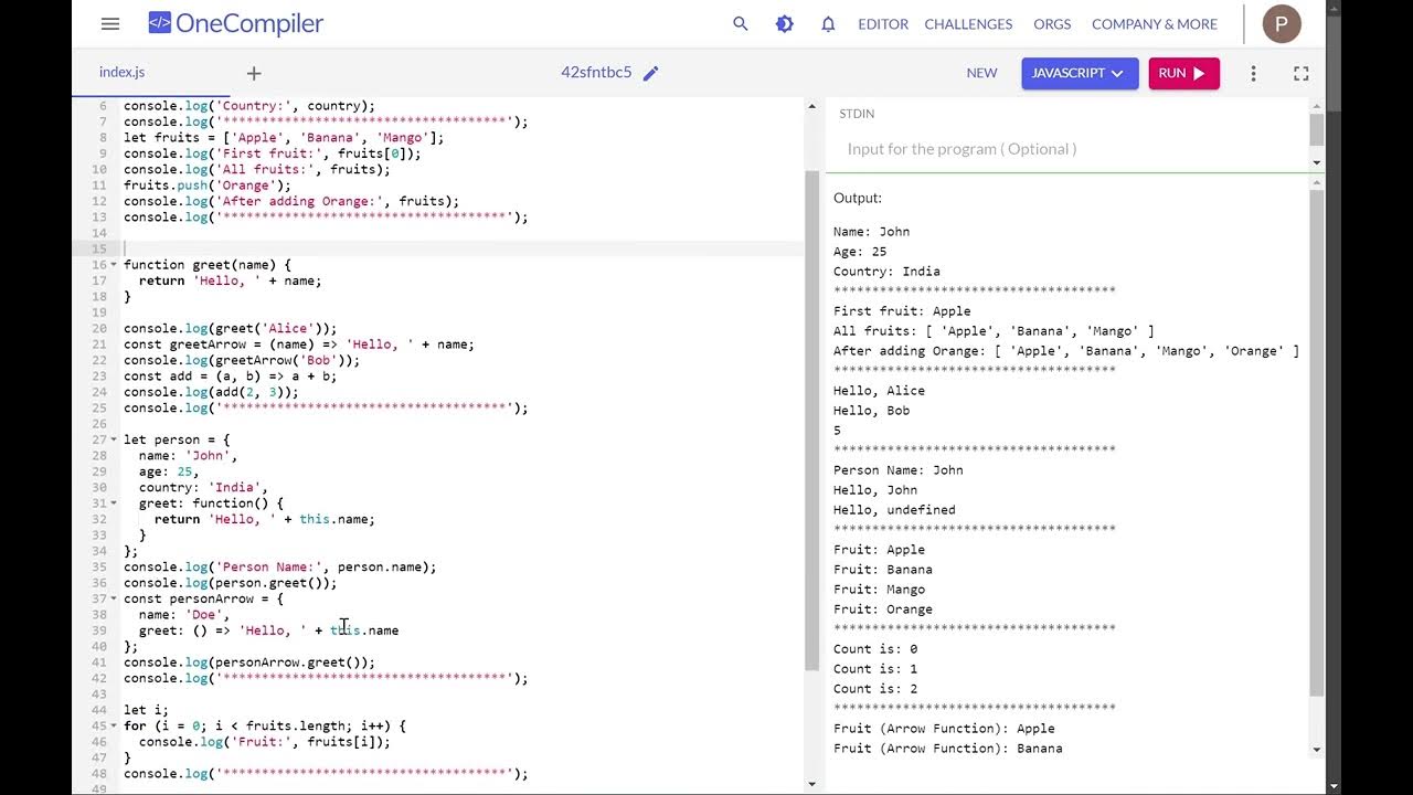 VARIABLES||ARRAYS||FUNCTIONS||OBJECTS||LOOPS BY 23PA1A4285 - YouTube
