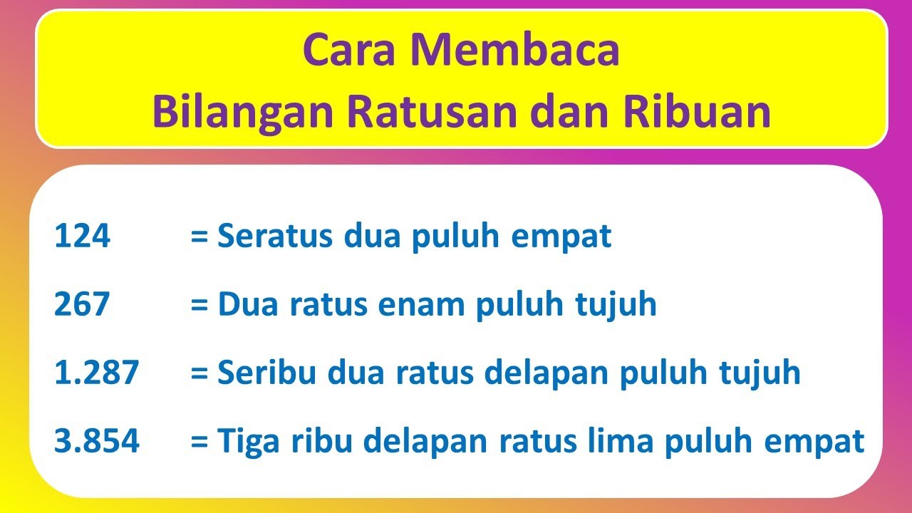 Membaca Bilangan Ratusan dan Ribuan - YouTube