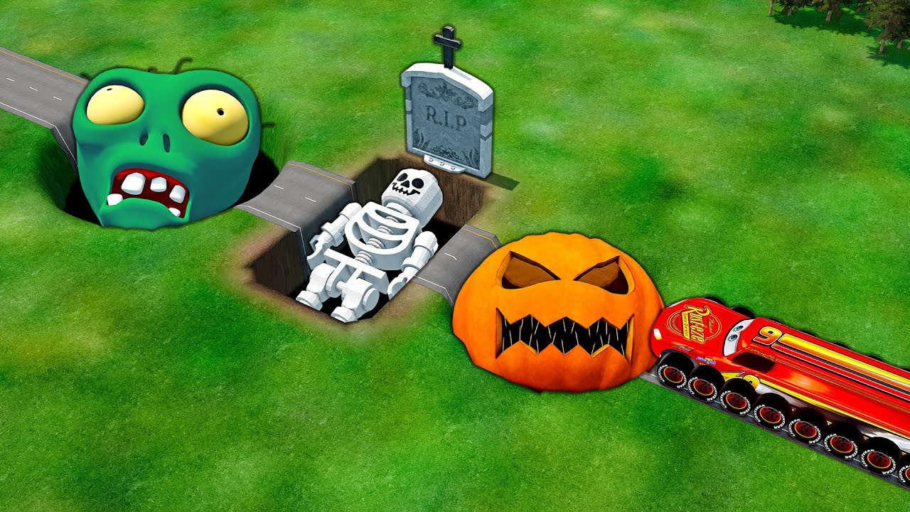 Mega Halloween Zombie & Skeleton & Pumpkin Pit Vs McQueen & Pixar cars ...