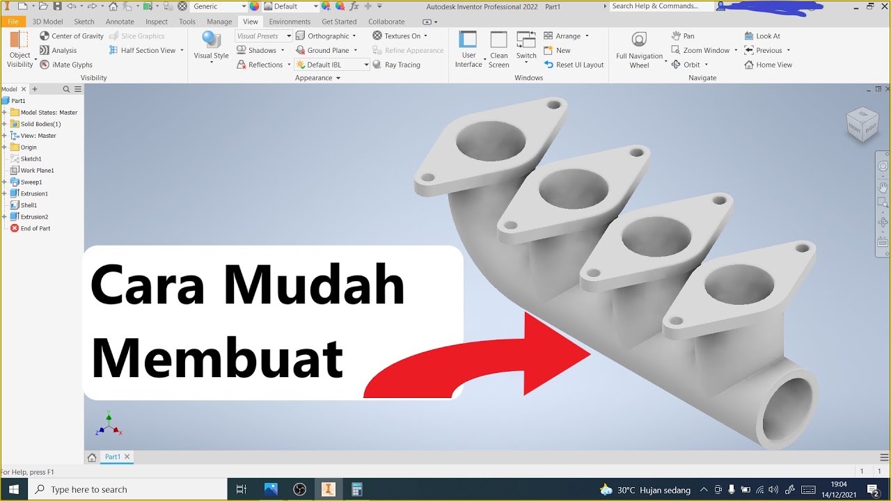 Cara membuat Intake Manifold di Autodesk Inventor 2022 - YouTube