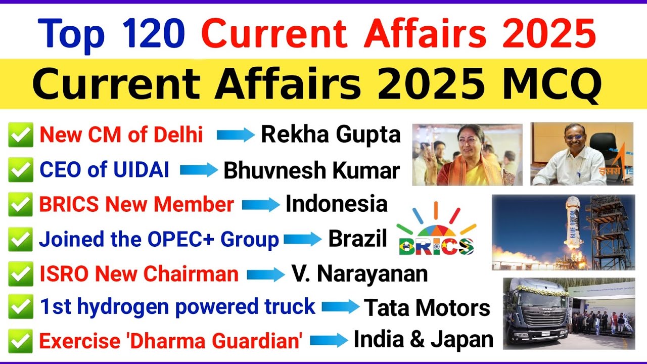 Top 100 Current Affairs 2025 || Current Affairs 2025 MCQ || Current ...