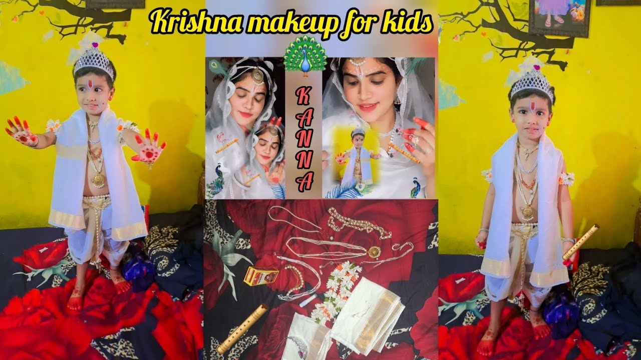 Krishna Makeup for kid's || Krishnaashtami Special | Dhoti Draping ...
