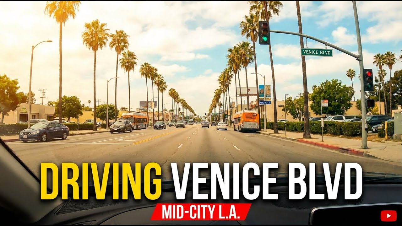 Driving on Venice Boulevard Through The Mid-City Neighborhood of Los ...