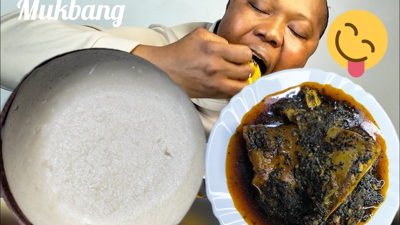 ASMR EATING CASSAVA FUFU MUKBANG WITH BITTER LEAF SOUP - YouTube
