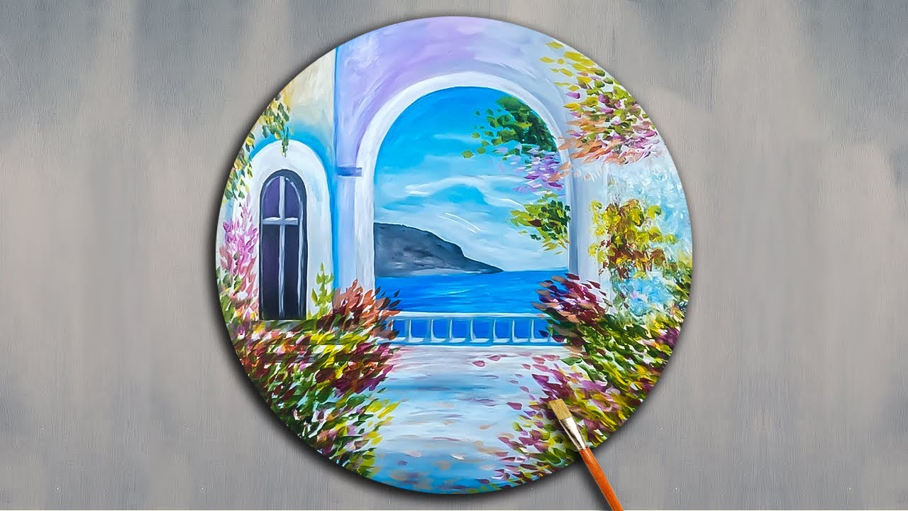 How to Paint a Sunset Landscape Through a Window | Advanced Acrylic ...