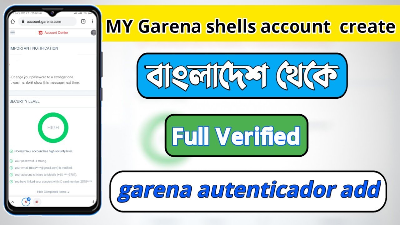 MY Garena shells account create/বাংলাদেশ থেকে খুলুন/Full verified ...
