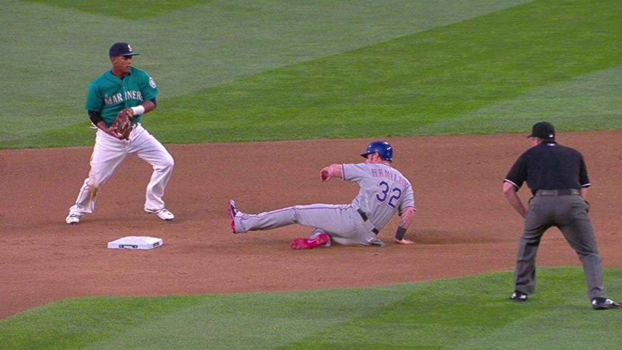 TEX@SEA: Force play at second receives rules check - YouTube