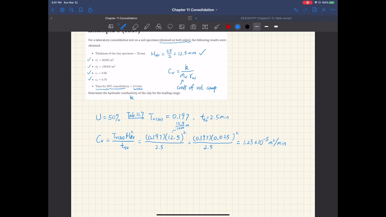 Chapter 11 Consolidation - Example 8 (Time rate of consolidation) - YouTube