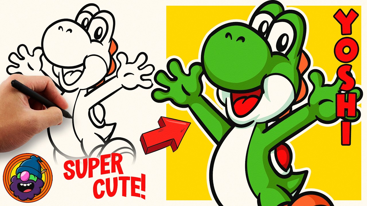 How to Draw Yoshi (Super Mario) | Easy & Cute Tutorial - YouTube
