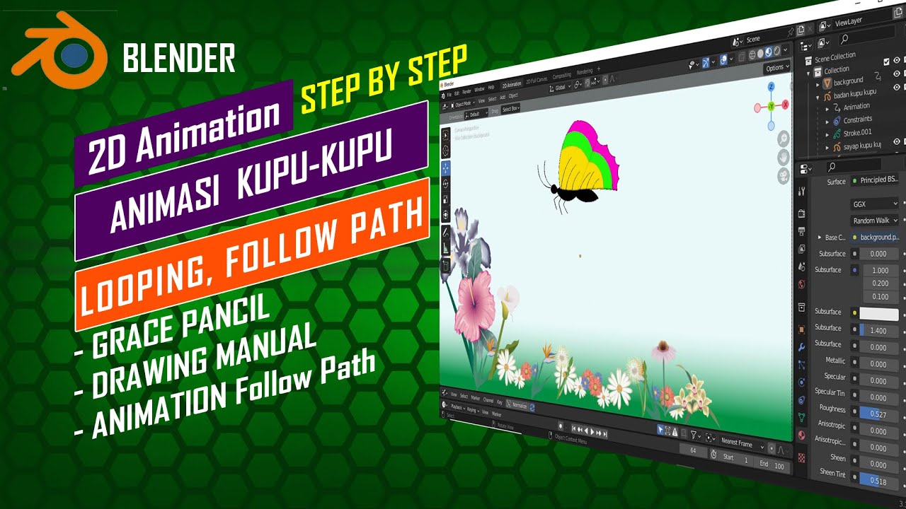 FOLLOW PATH 2D Animation, Animasi Kupu-Kupu - YouTube