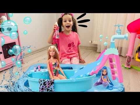 Barbie Videosu!Ada ile Barbie Havuz Evcilik!Barbie ve Chelsea Videoları,Kız Oyunları