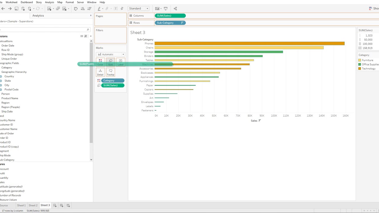 How to use the Size Mark in Tableau - YouTube