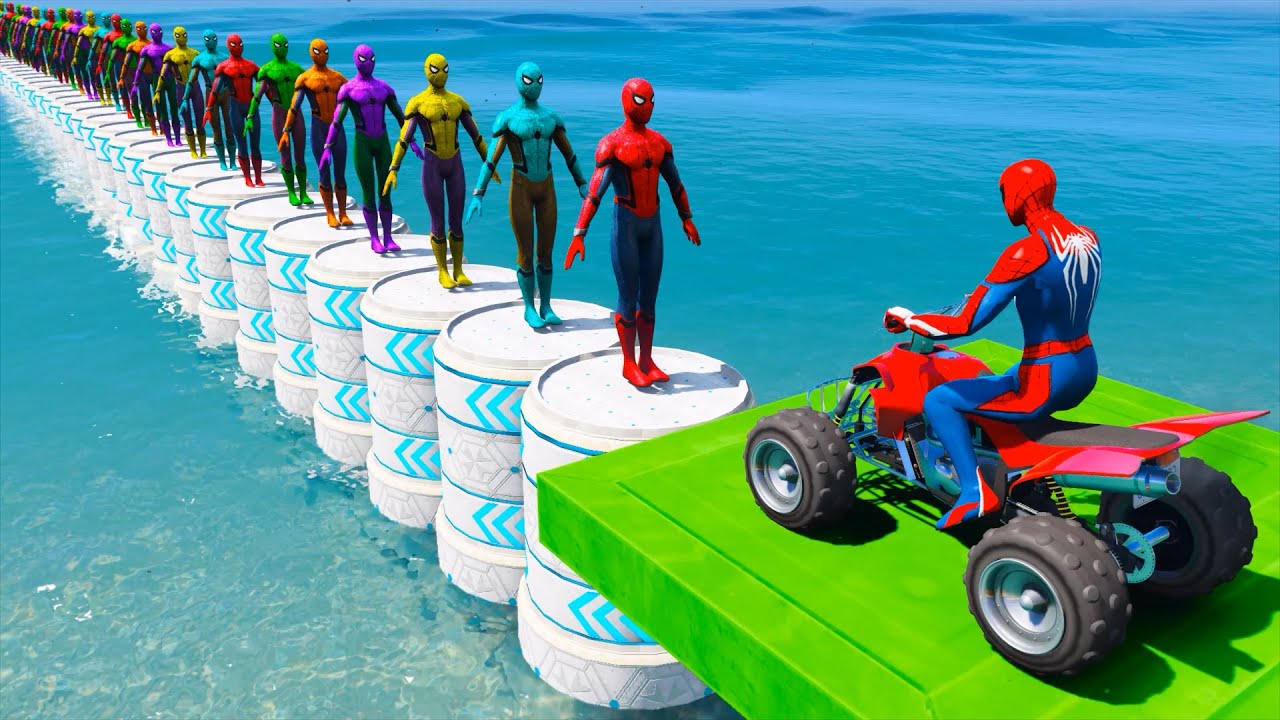 Spiderman on a Quad Bike Against Spiders Colorful Heroes SpiderMan on ...
