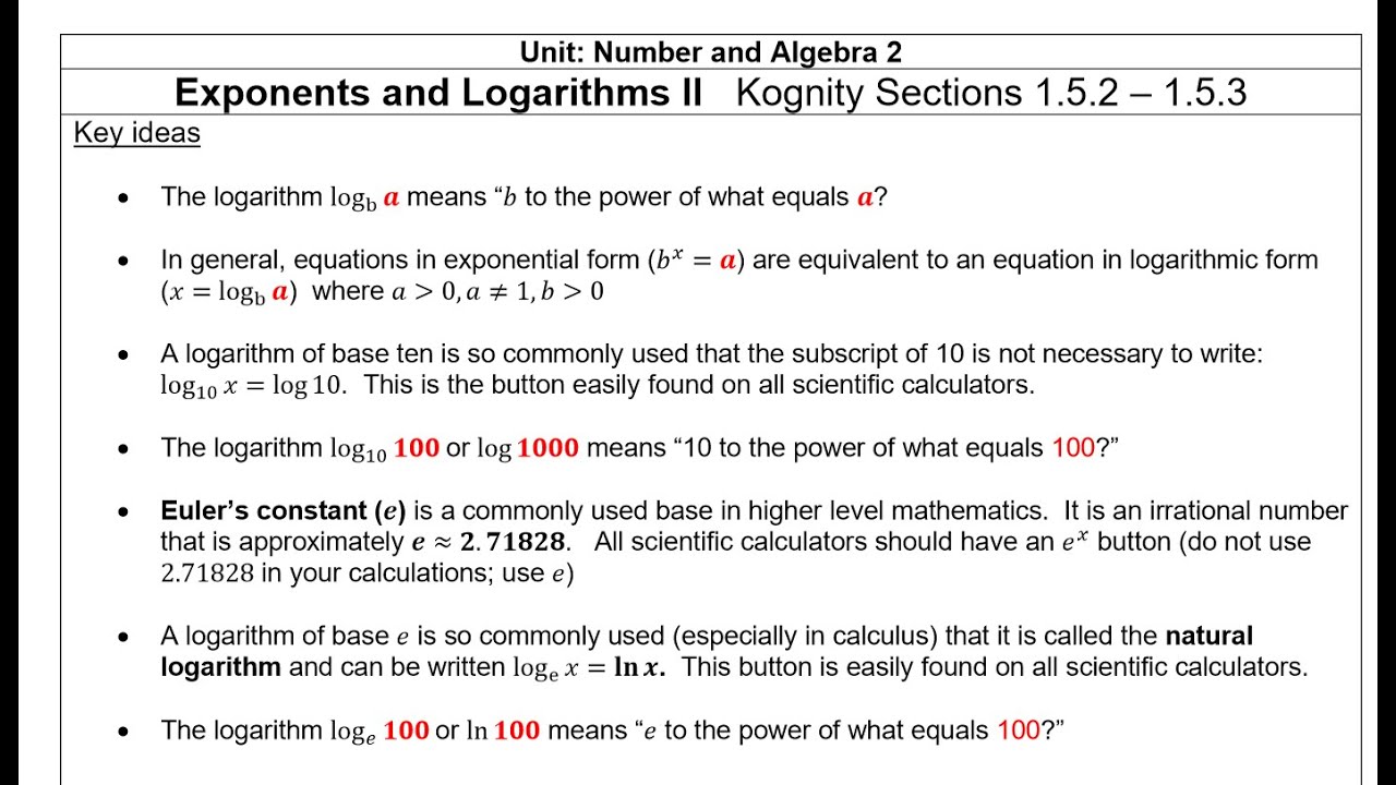I.B. Mathematics A&I Lesson 1.5b: "Exponents and Logarithms II" - YouTube