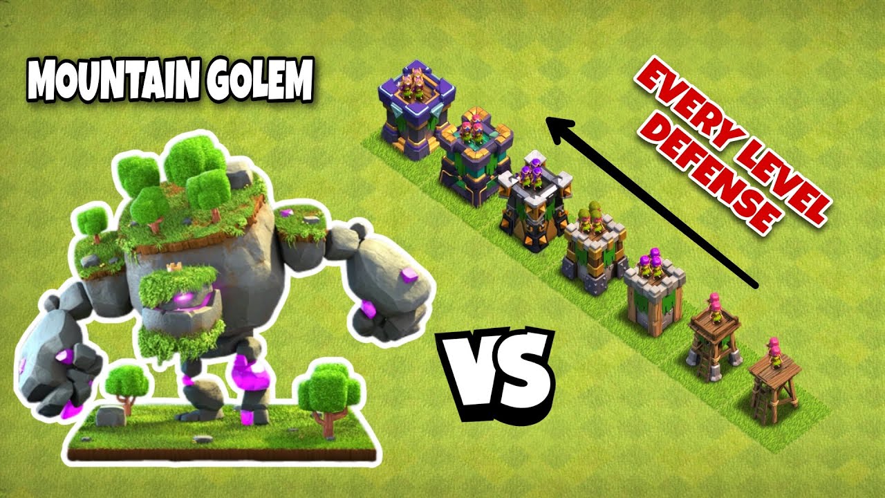 Max Mountain Golem Vs All Level Defense Formation | Clash Of Clans ...