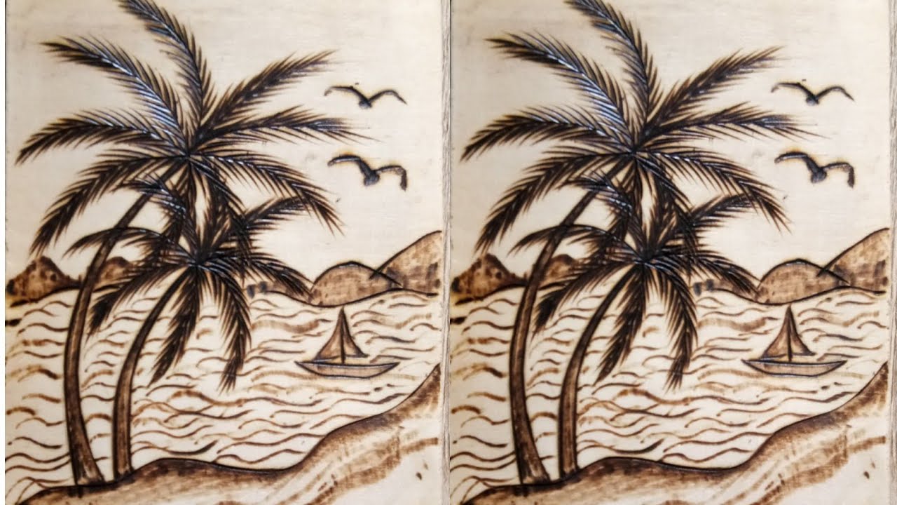 (Basic ) wood burning beach scene#howtoburn#woodburn#only craft - YouTube