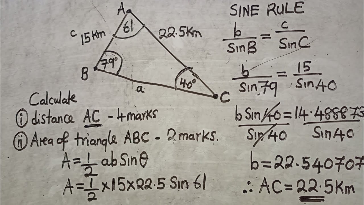 Trigonometry - SINE RULE, Calculate AC and Area of Triangle ABC || Well ...