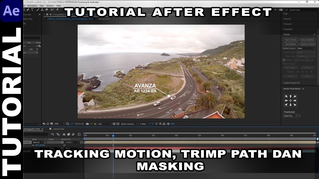TUTORIAL AFTER EFFECT | TRACKING MOTION, TRIMP PATH DAN MASKING. - YouTube