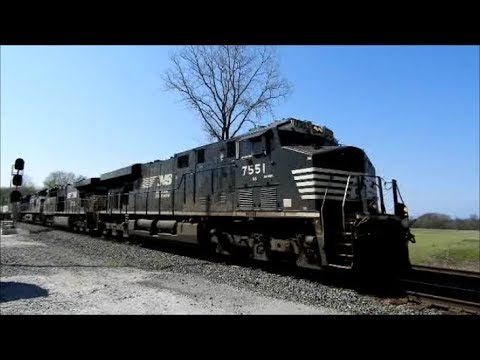 NS 7551 a ES44DC leads a 4 engine Z train east through Chesterton Indiana - YouTube