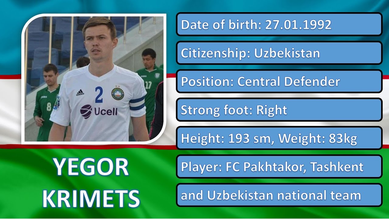 The best central defender Yegor Krimets (Player: FC Pakhtakor and ...