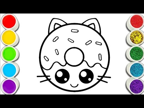 cute cat donut 🍩 drawing and colouring for kids and toddlers step by ...