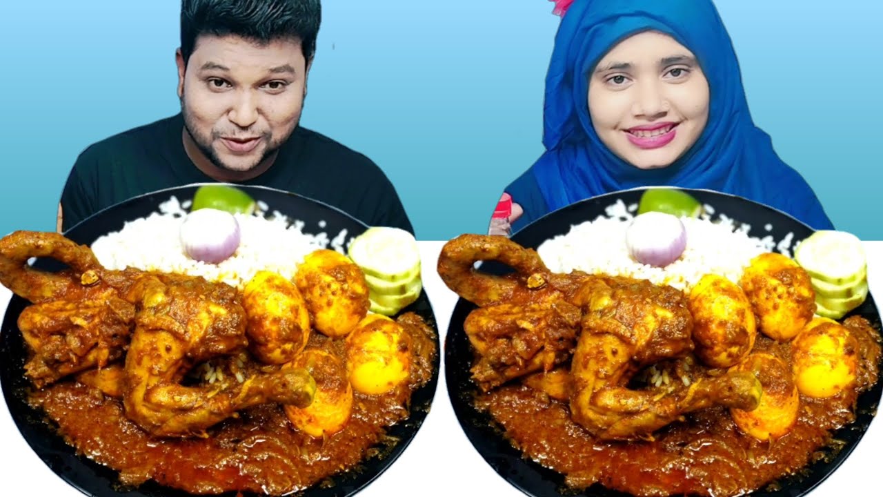 Spicy Chicken Curry And Egg Curry With Rice Eating Challenge | Spicy ...