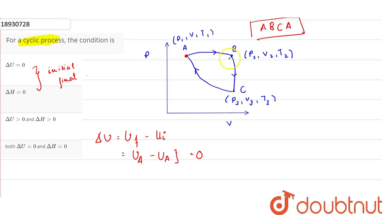 For a cyclic process, the condition is - YouTube