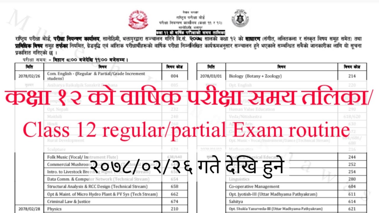 How to get Class 12 Exam routine regular & partial / कक्षा १२ को ...