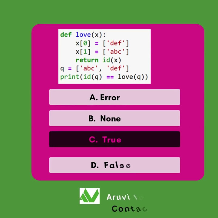 Python Quiz Question Of The Day Aruvi Institute Of Learning Python Question Youtube