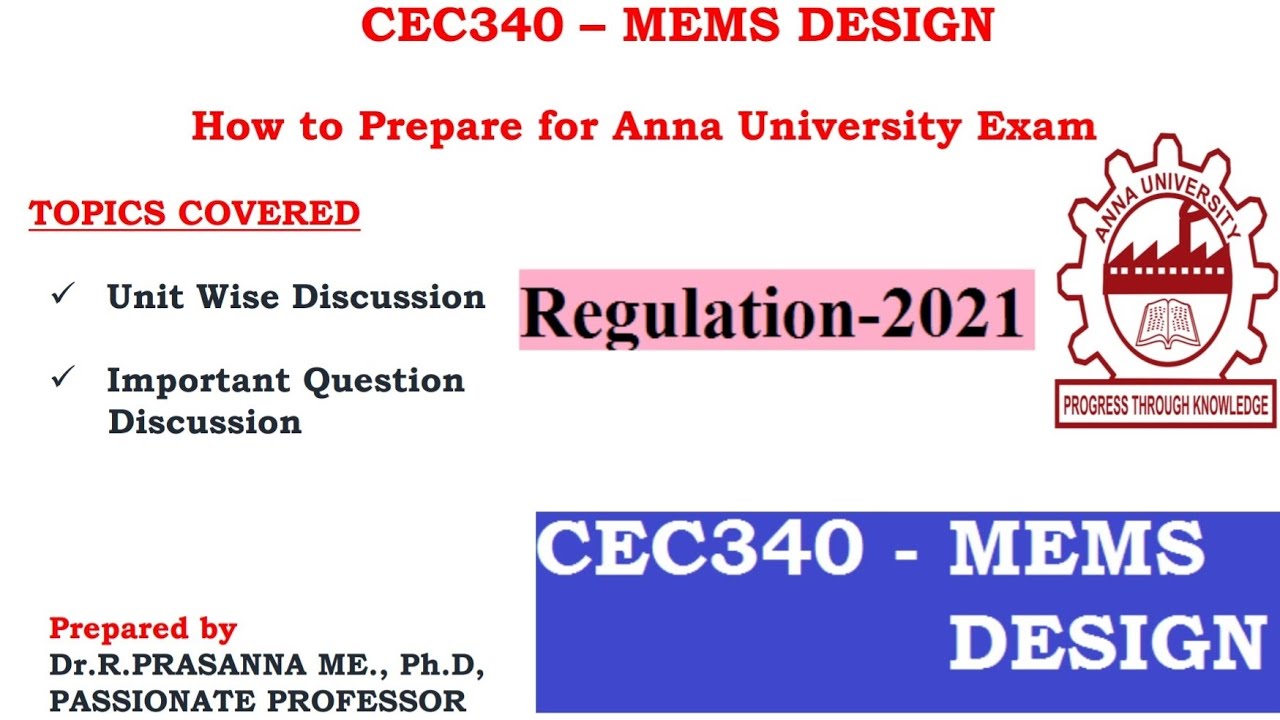 Anna University Exam Preparations - CEC340 MEMS Design Important ...