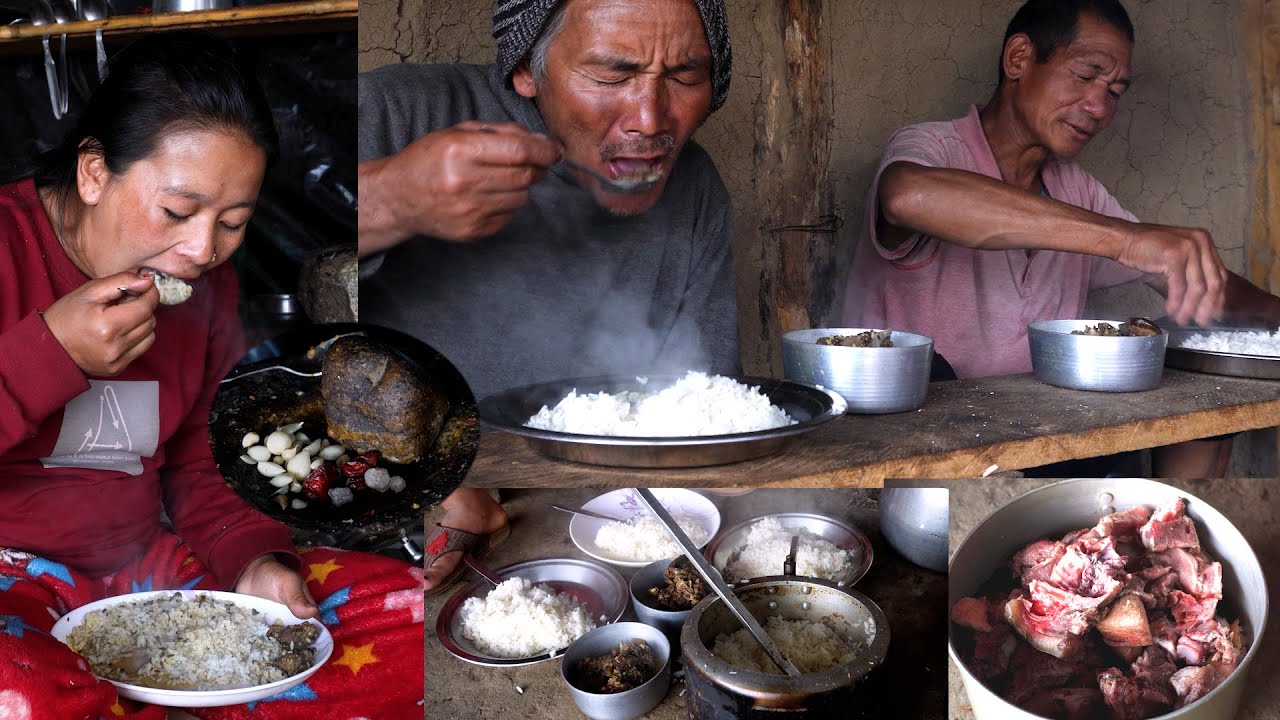 cooker pork soup curry in the buffalo shed || Life in rural Nepal ...