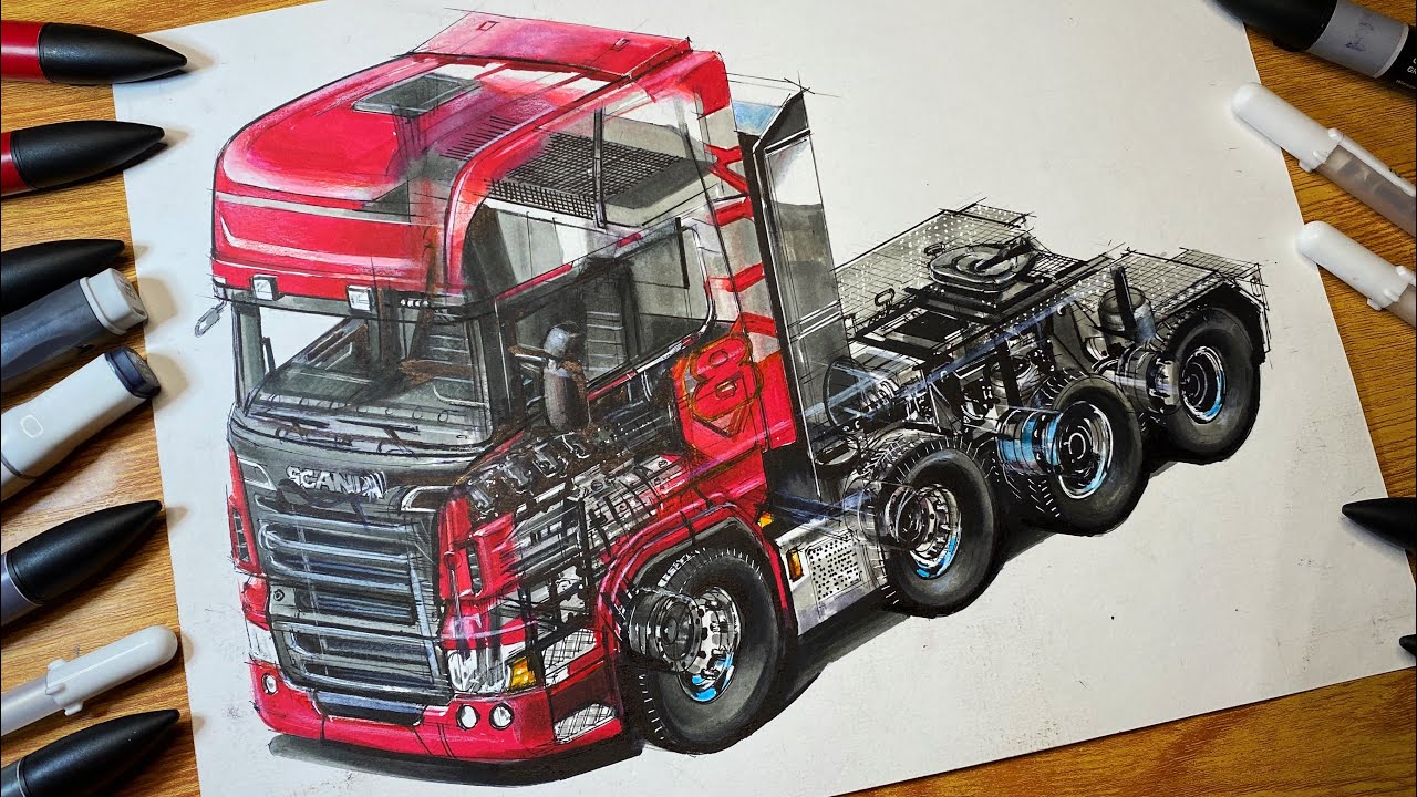 Drawing SCANIA Semi Truck See Through - YouTube