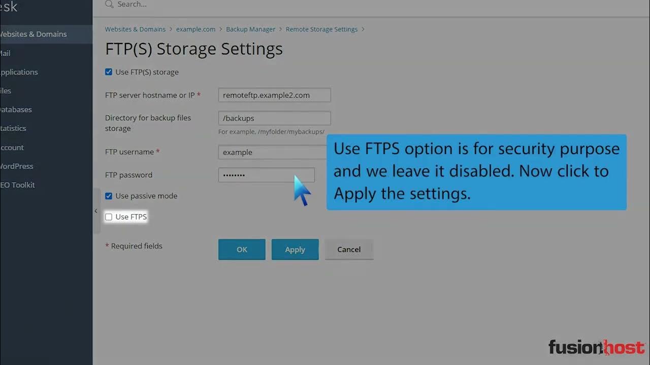 How to Configure an FTP backup in Plesk Fusionhost - YouTube