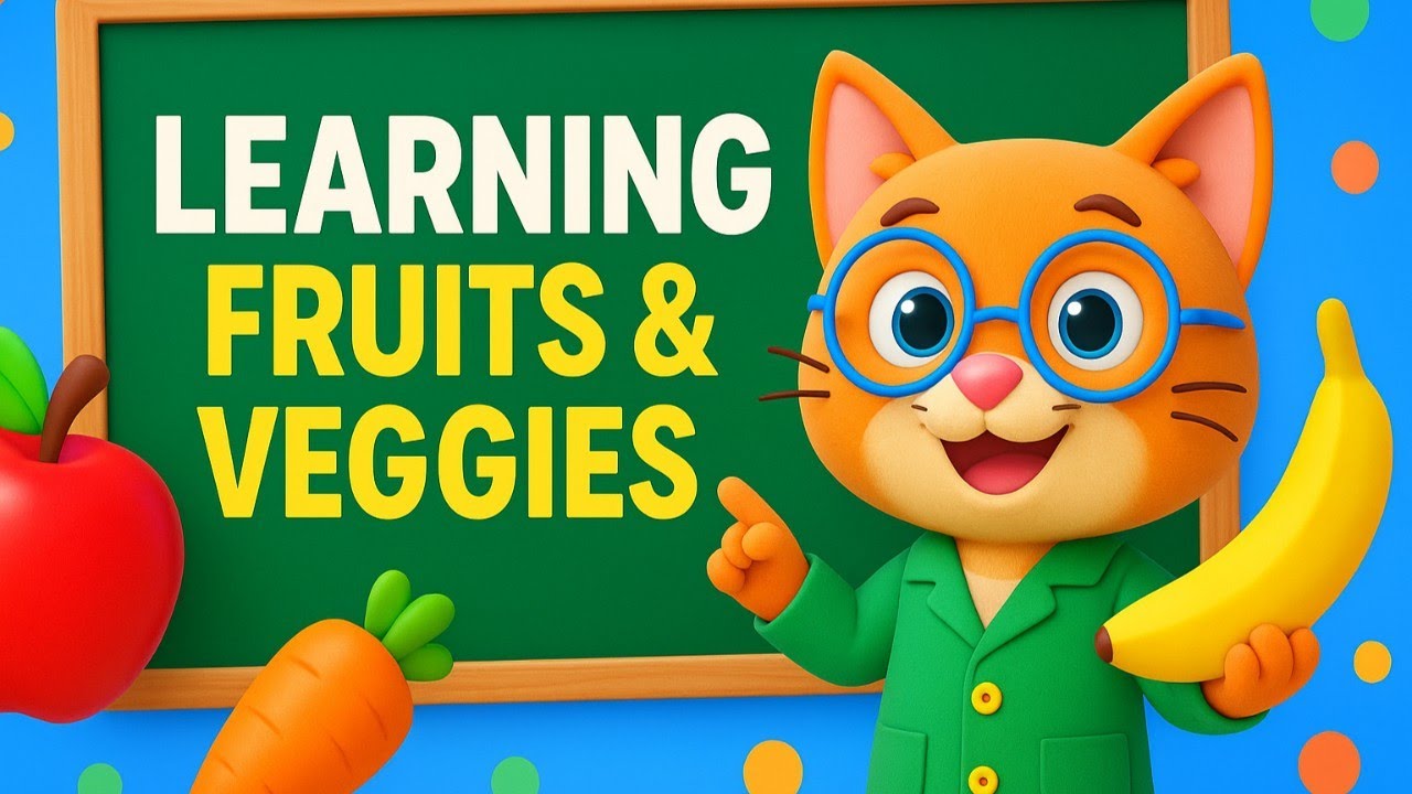 Learn Fruits and Vegetables with Teacher Cat! 🍎🥦 | Fun English for Kids ...
