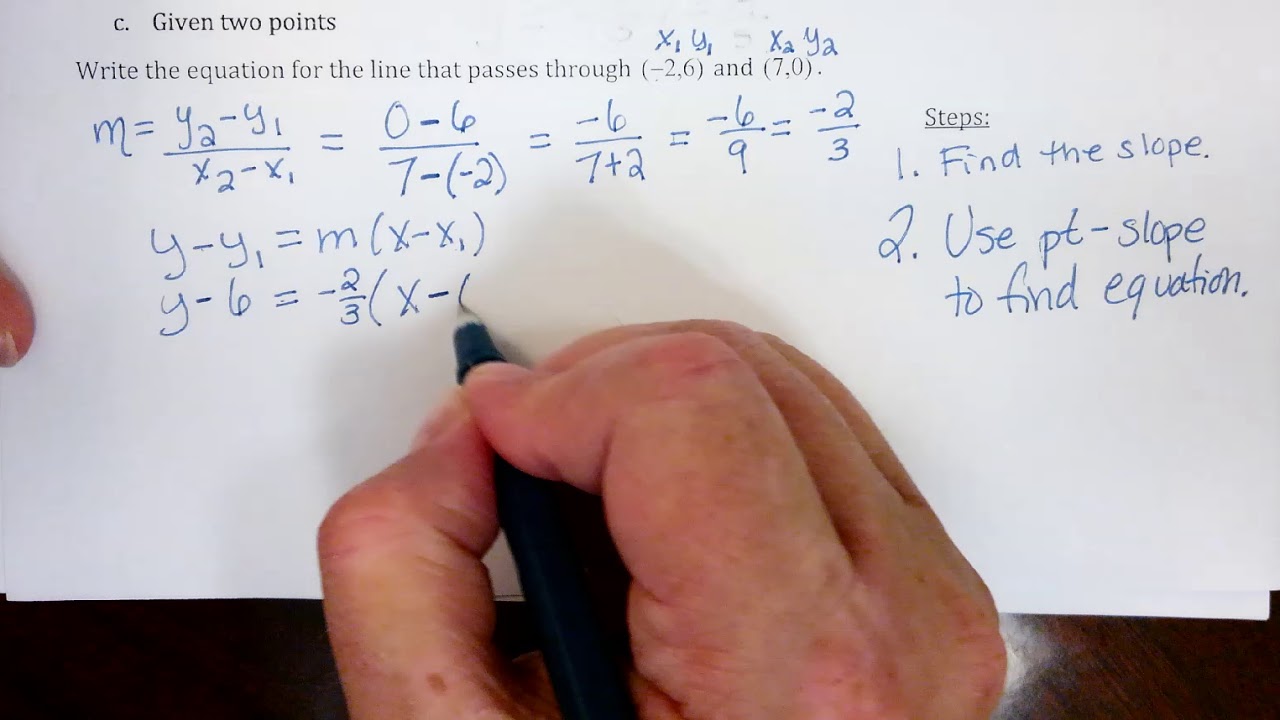 Finding the equation of a line when given two points - YouTube