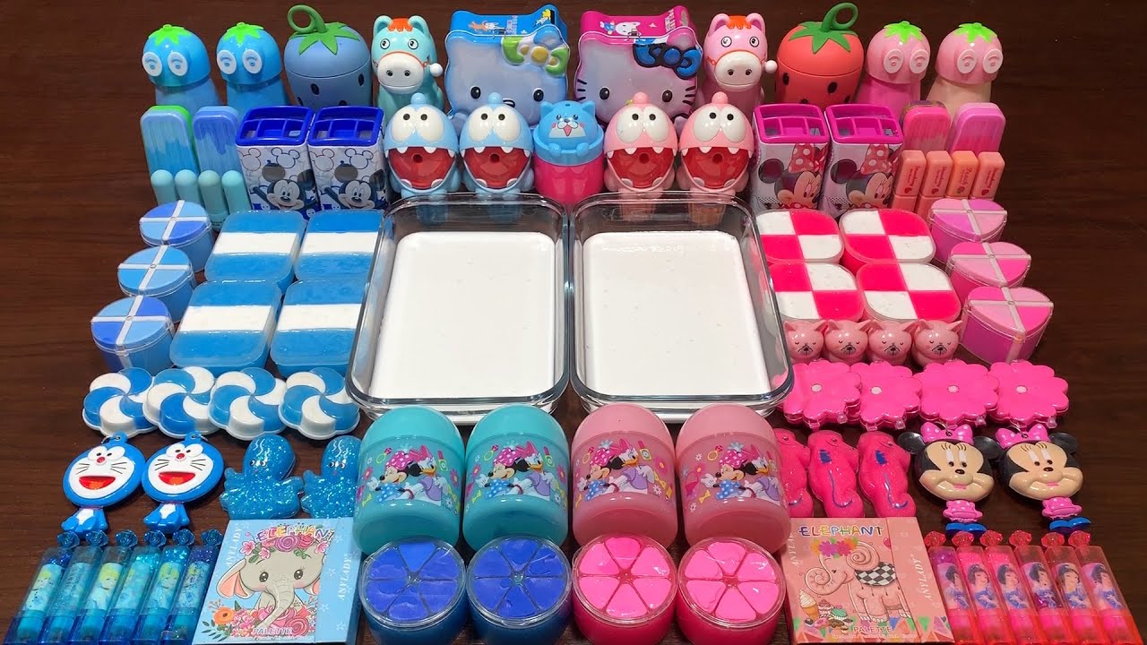 BLUE Vs PINK - Mixing Makeup, CLAY and MORE Into GLOSSY Slime ...