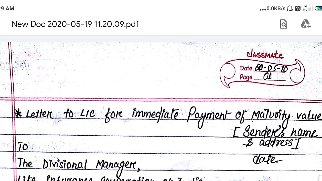Letter To LIC For Immediate Payment Of Maturity Value letter-to-lic-for-immediate-payment-of-maturity-value