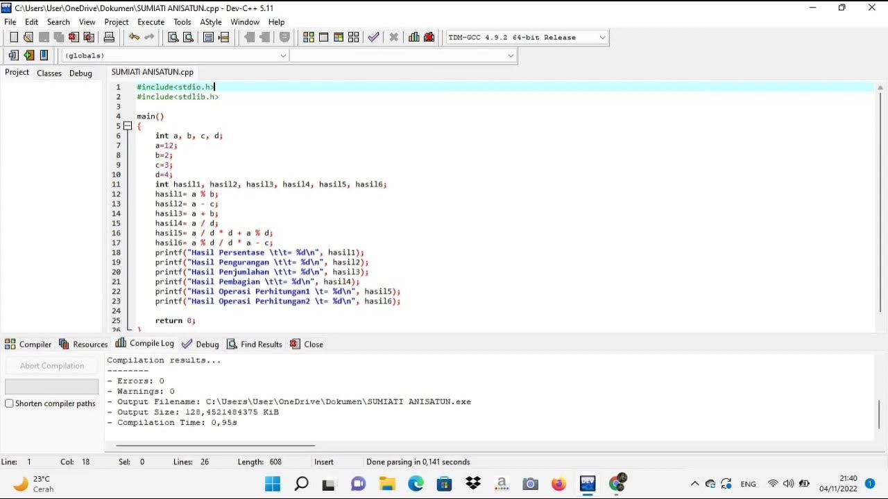 Tugas Pengantar Coding Program Aplikasi Perhitungan Bahasa C++ - YouTube