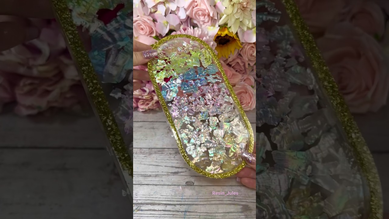 Beautiful Epoxy Resin Tray With Pastel Shells & Gold Crush - YouTube