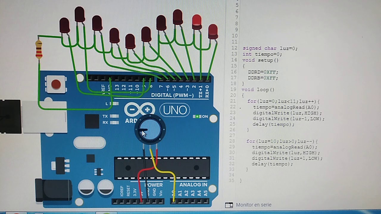 Luces secuenciales con arduino controladas - YouTube